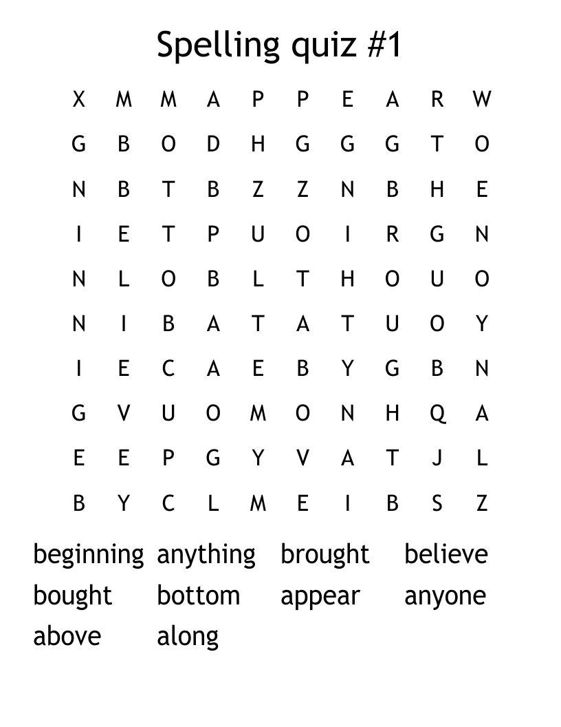 Spelling quiz #1 Word Search - WordMint