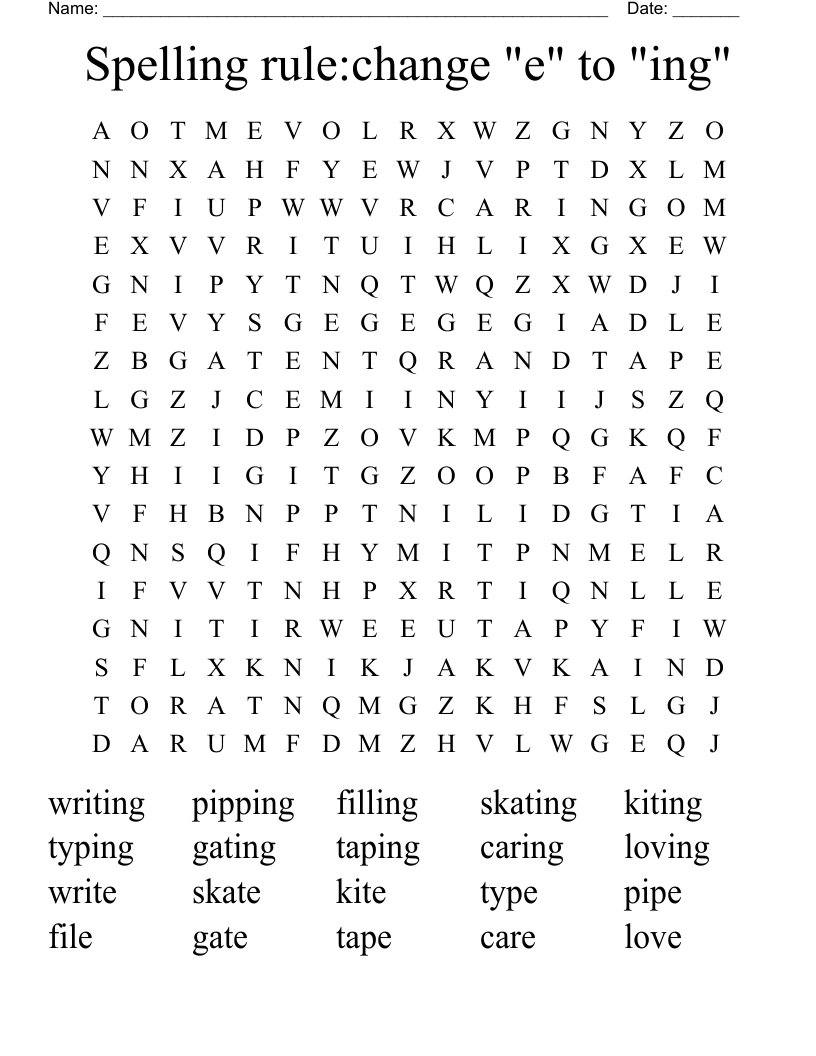 Spelling Rule change e To ing Word Search WordMint