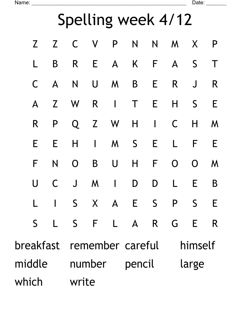 Spelling week 4/12 Word Search - WordMint