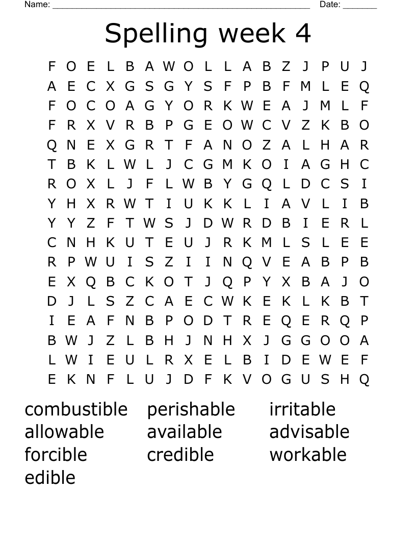 Spelling week 4 Word Search - WordMint