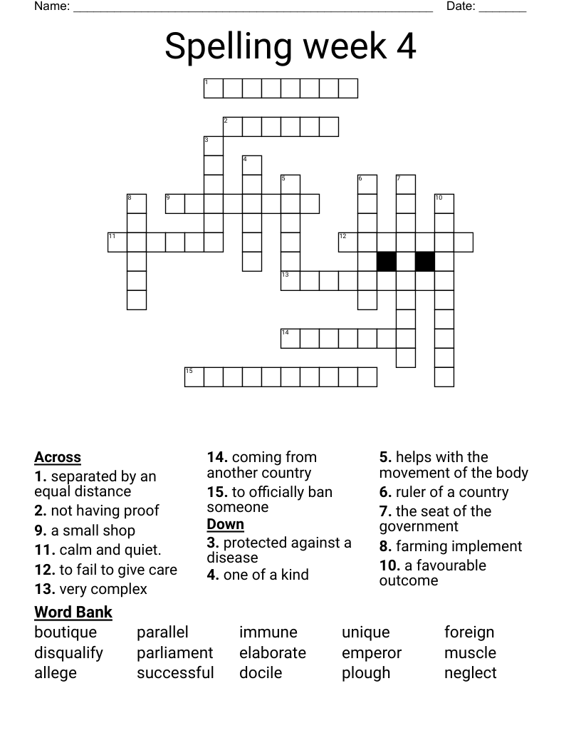 Spelling Week 4 Crossword Wordmint