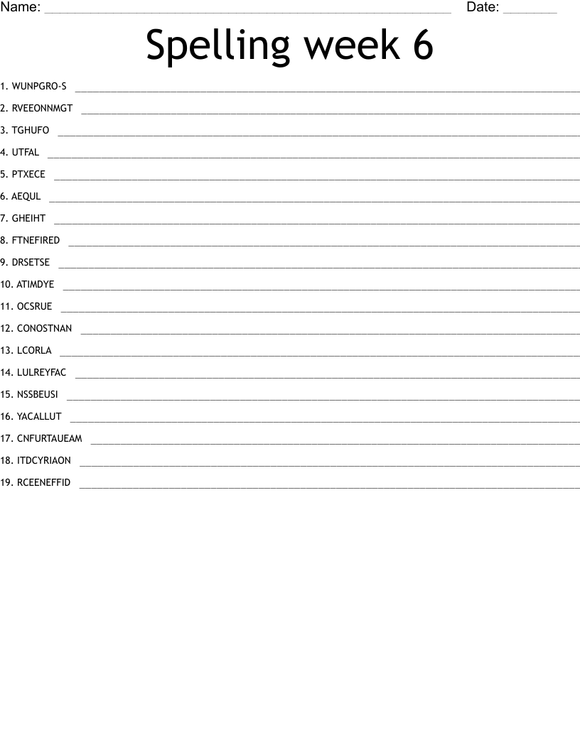 Spelling week 6 Word Scramble - WordMint