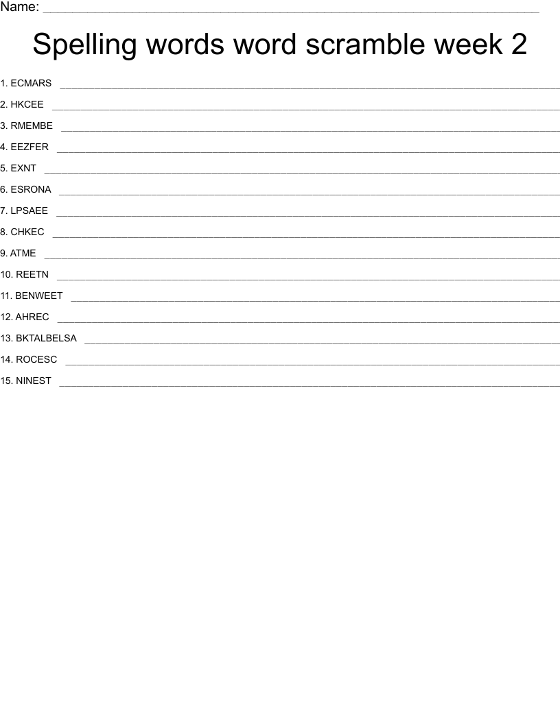 Spelling words word scramble week 2 - WordMint