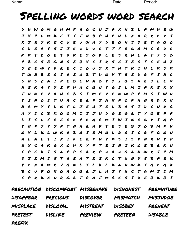 Spelling Words Word Search WordMint