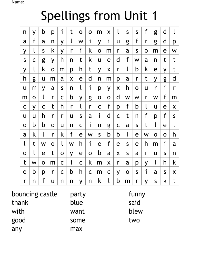 Spellings from Unit 1 Word Search - WordMint