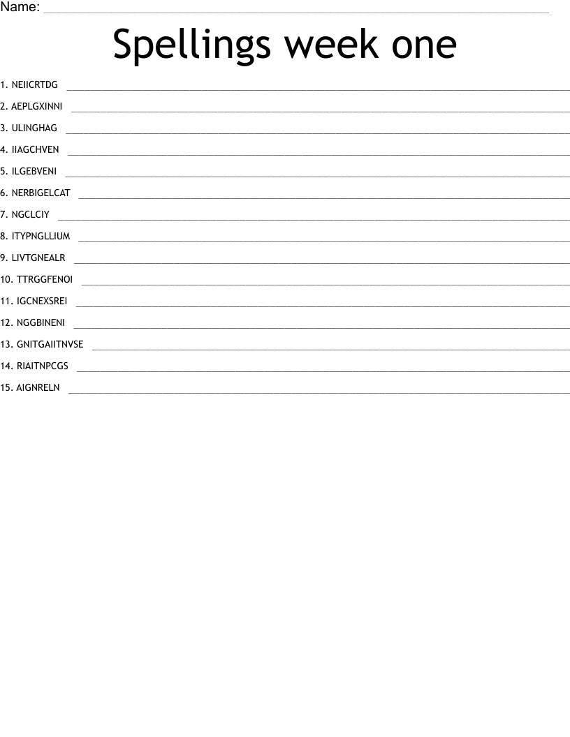 Spellings week one Word Scramble - WordMint