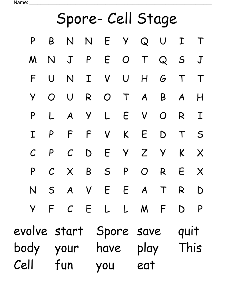Spore- Cell Stage Word Search - WordMint