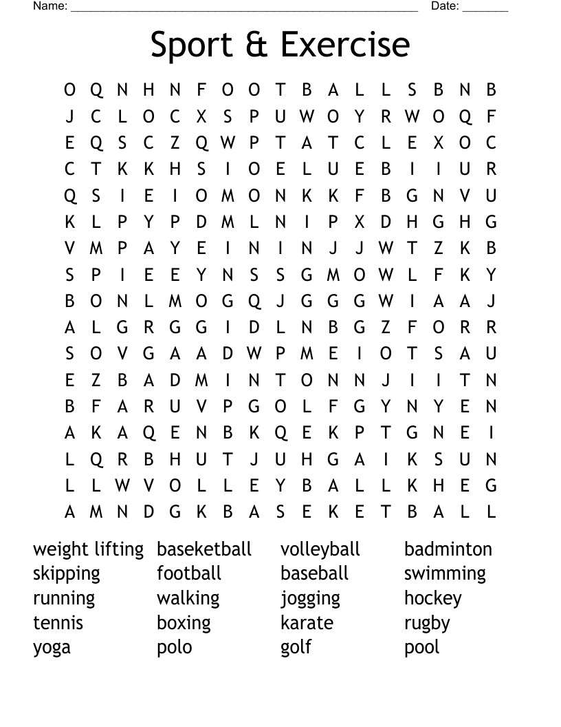 Sport Exercise Word Search WordMint