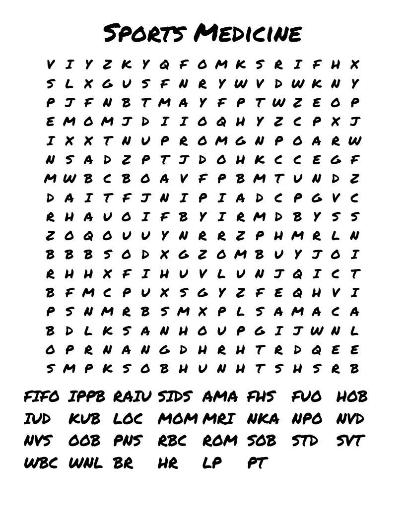 Sports Medicine Word Search WordMint
