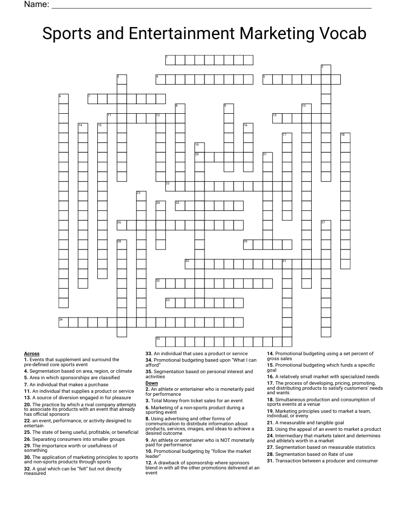 Similar To Sports And Entertainment Marketing Crossword WordMint