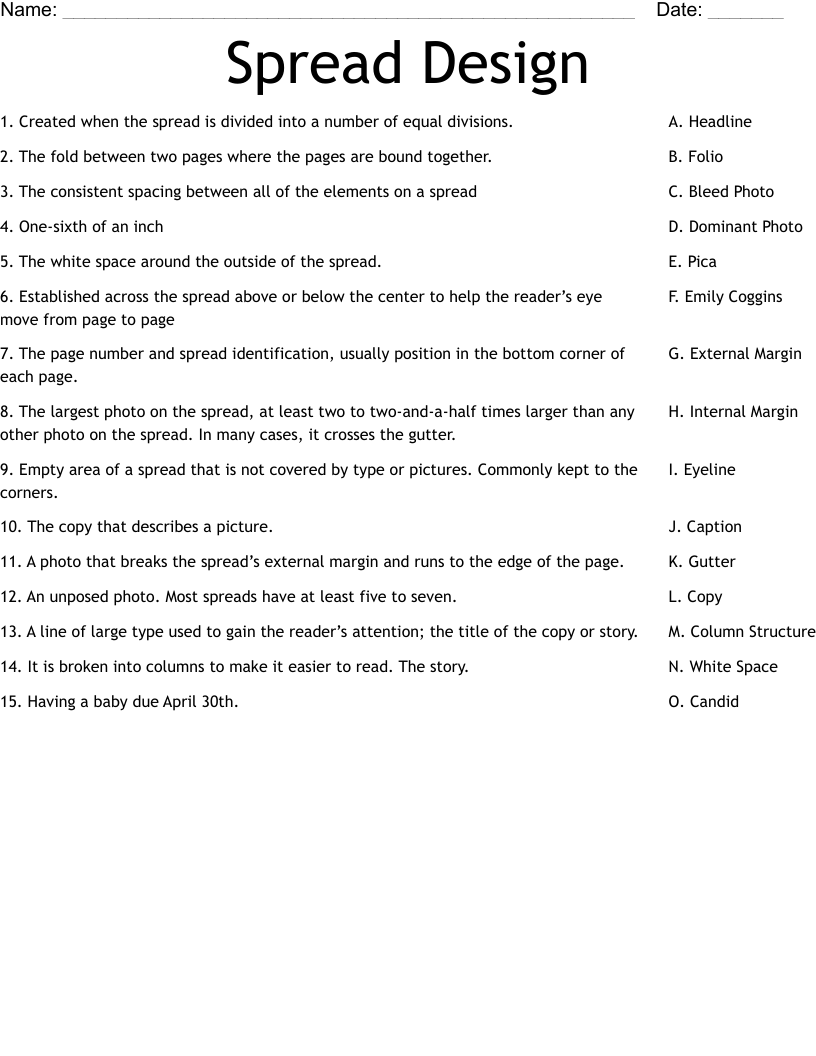 Spread Design Worksheet - WordMint