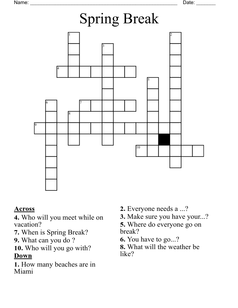 Spring Break Crossword WordMint
