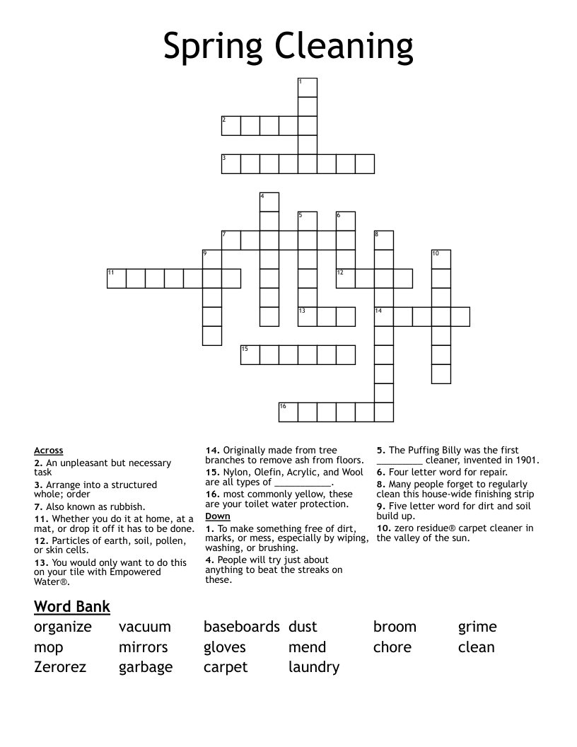 Spring Cleaning Crossword WordMint