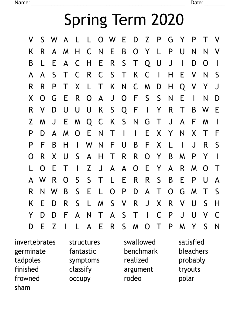 Spring Term 2020 Word Search - WordMint