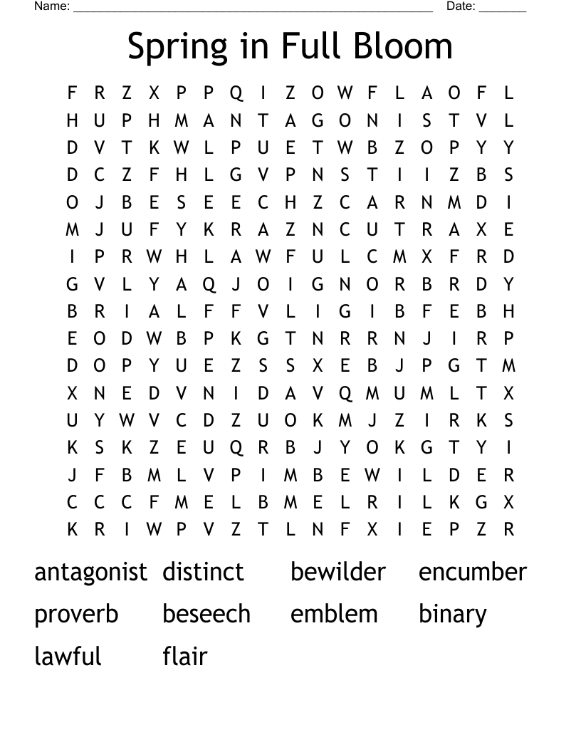 Spring in Full Bloom Word Search - WordMint