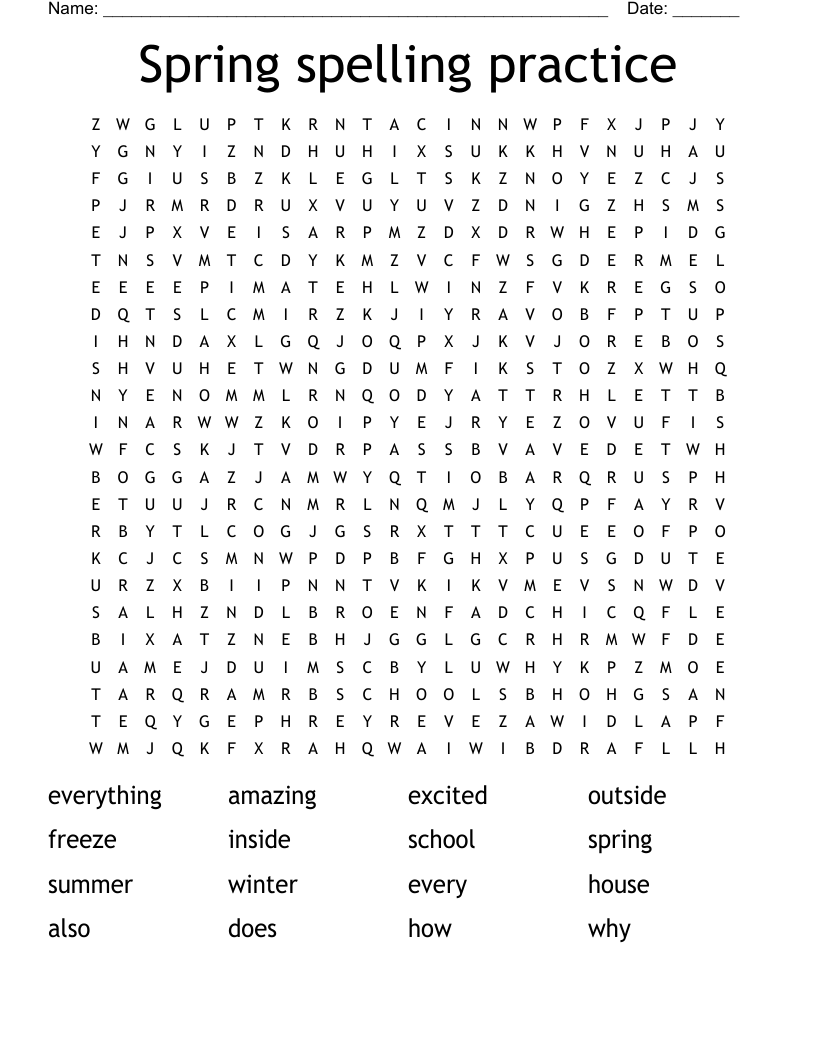Spring spelling practice Word Search - WordMint