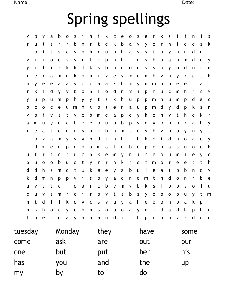 Spring spellings Word Search - WordMint