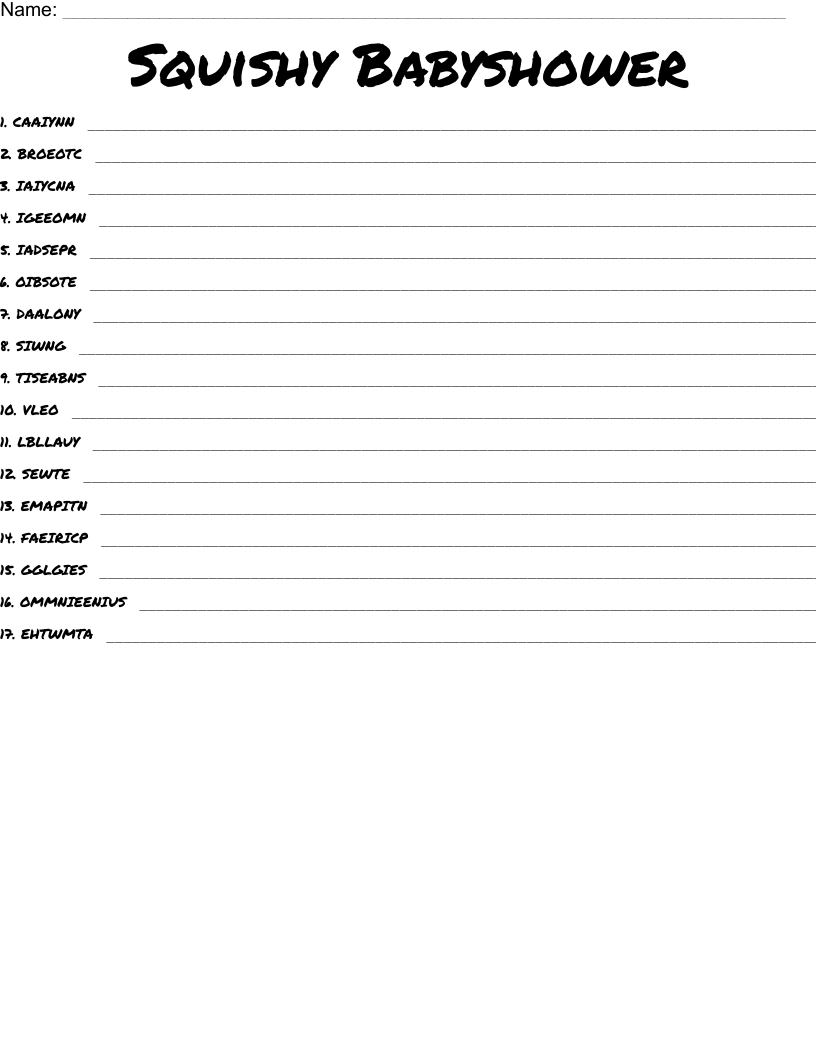 Squishy Babyshower Word Scramble - WordMint