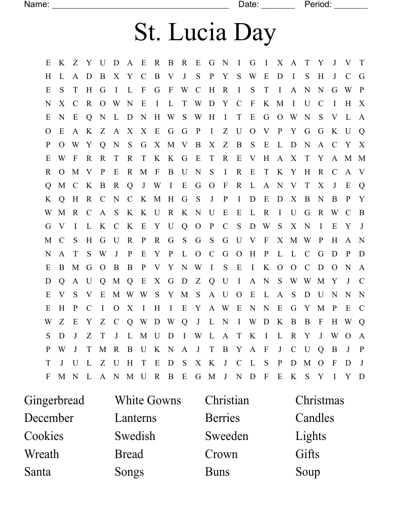 St. Lucia Day Word Search - WordMint