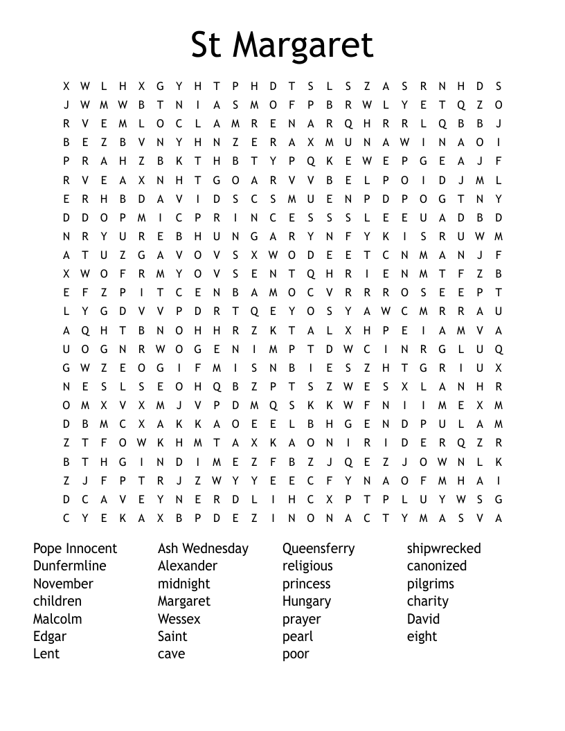 St Margaret Word Search - WordMint
