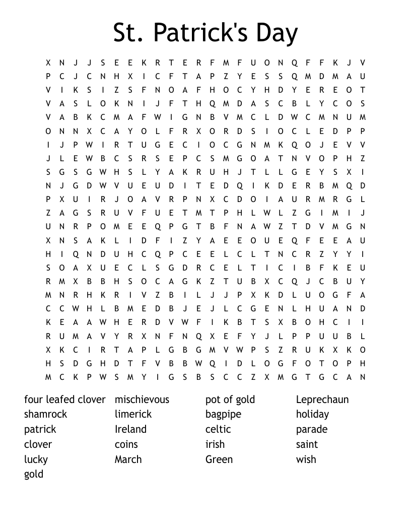 St Patrick s Day Word Search WordMint