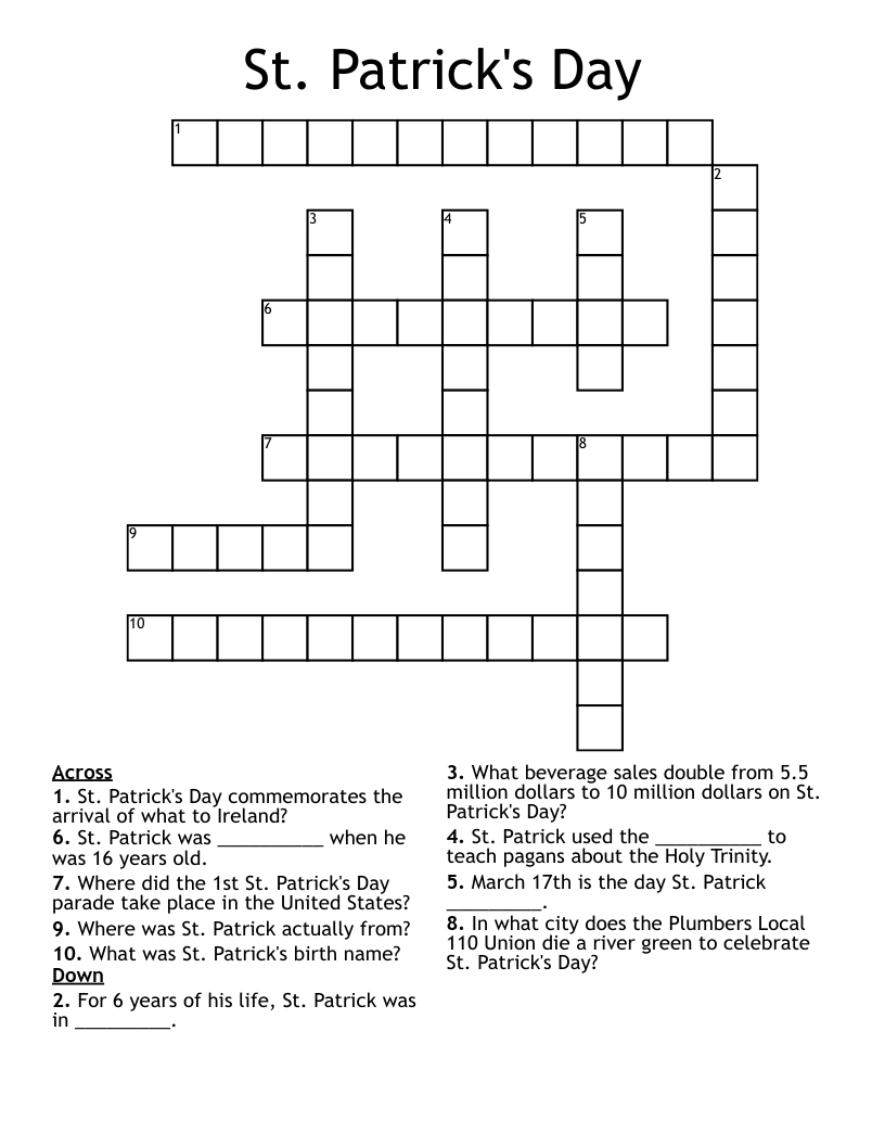St Patrick s Day Crossword WordMint