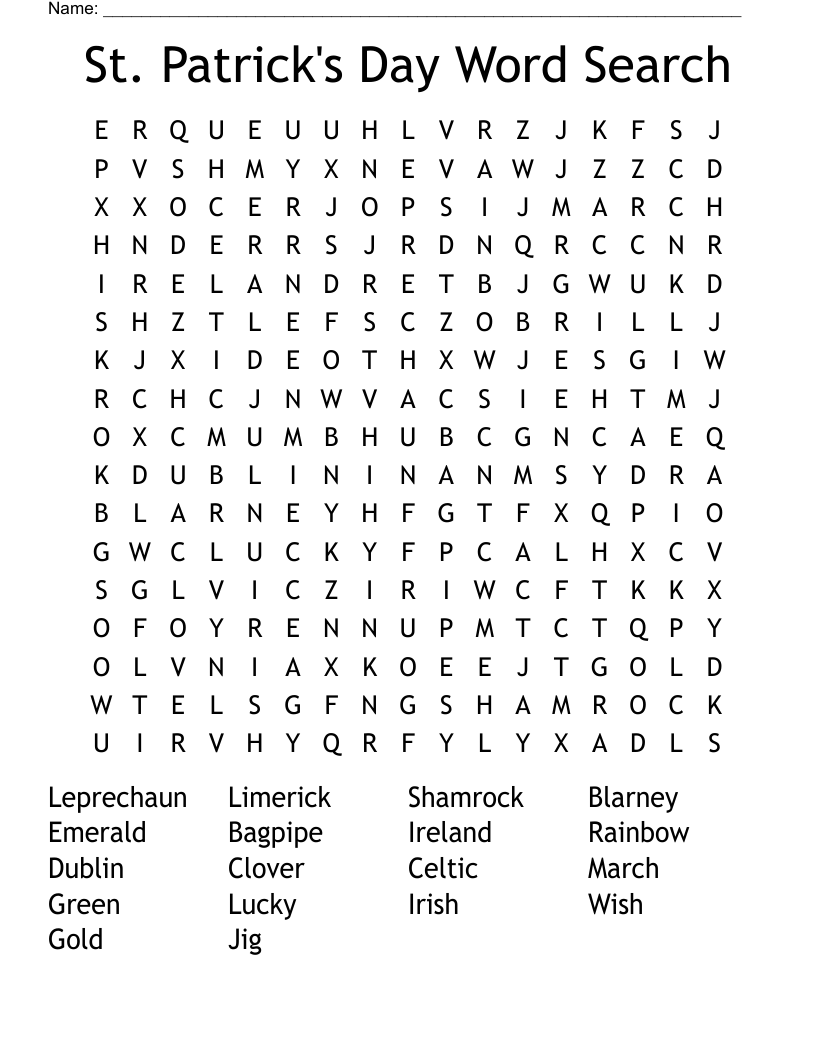 St Patrick s Day Word Search WordMint