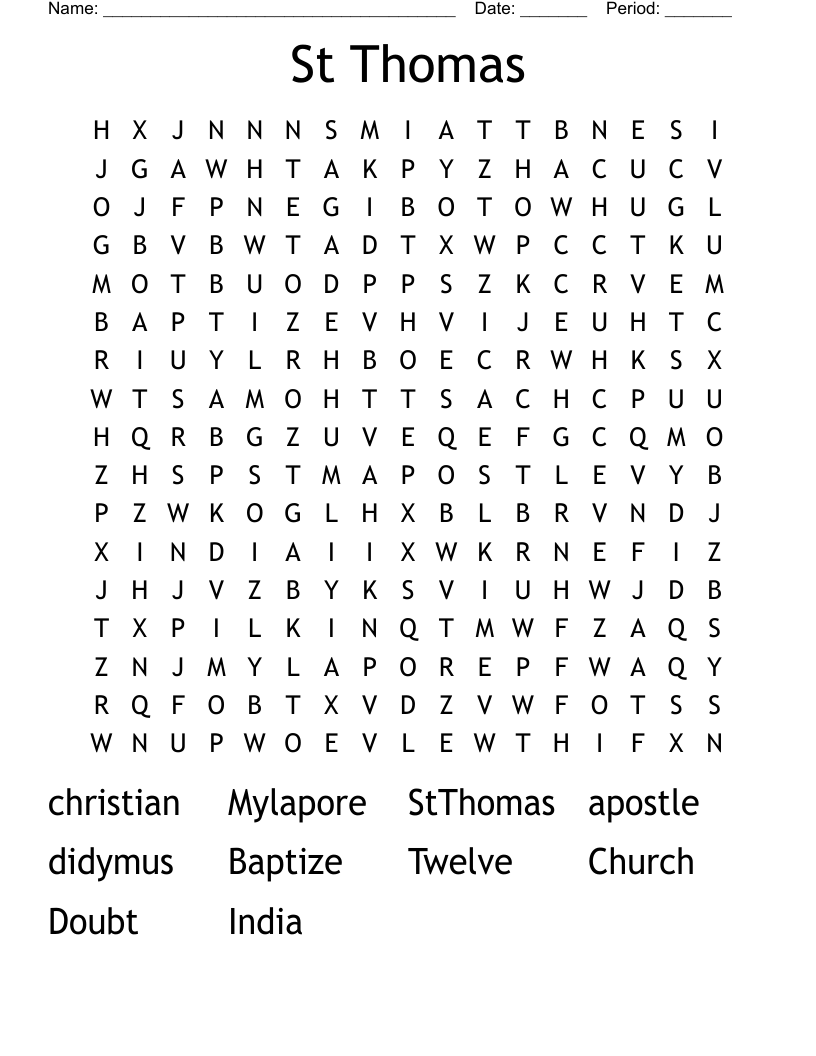 St Thomas Word Search - WordMint