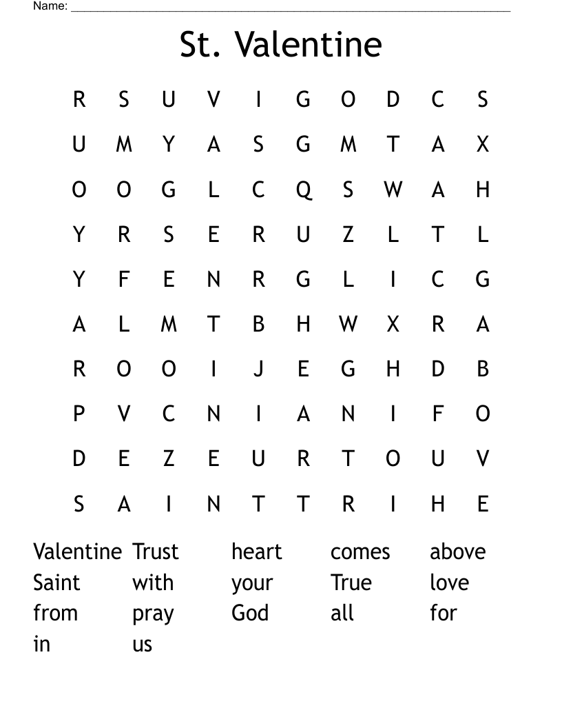 St. Valentine Word Search - WordMint