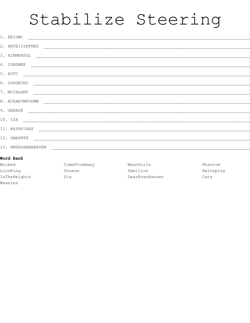 Stabilize Steering Word Scramble - WordMint