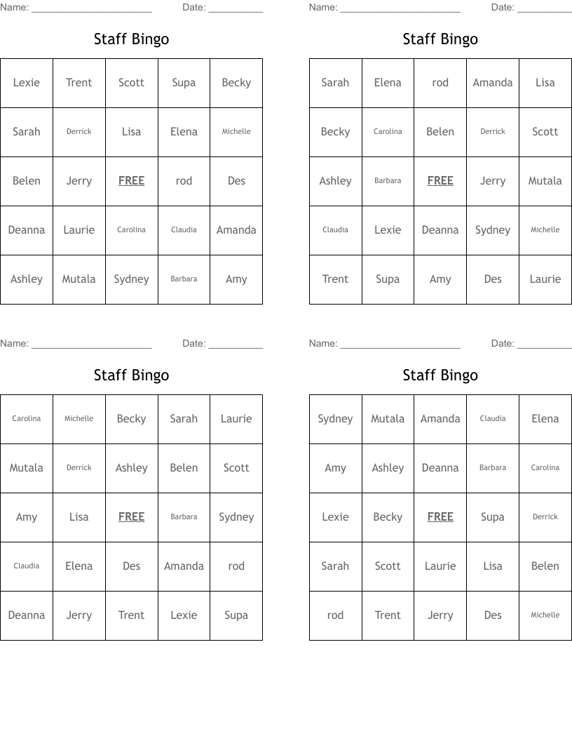 Staff Bingo - WordMint