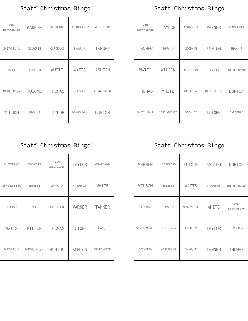 Staff Christmas Bingo! - WordMint