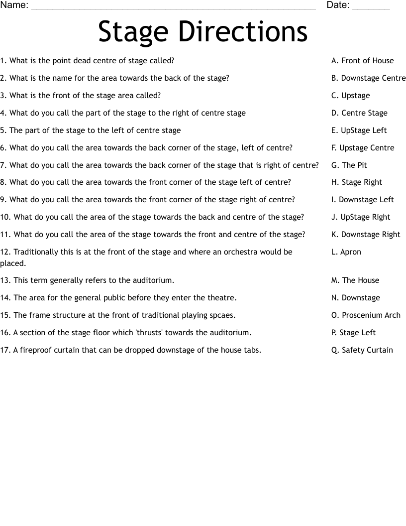 Stage Directions Worksheet WordMint