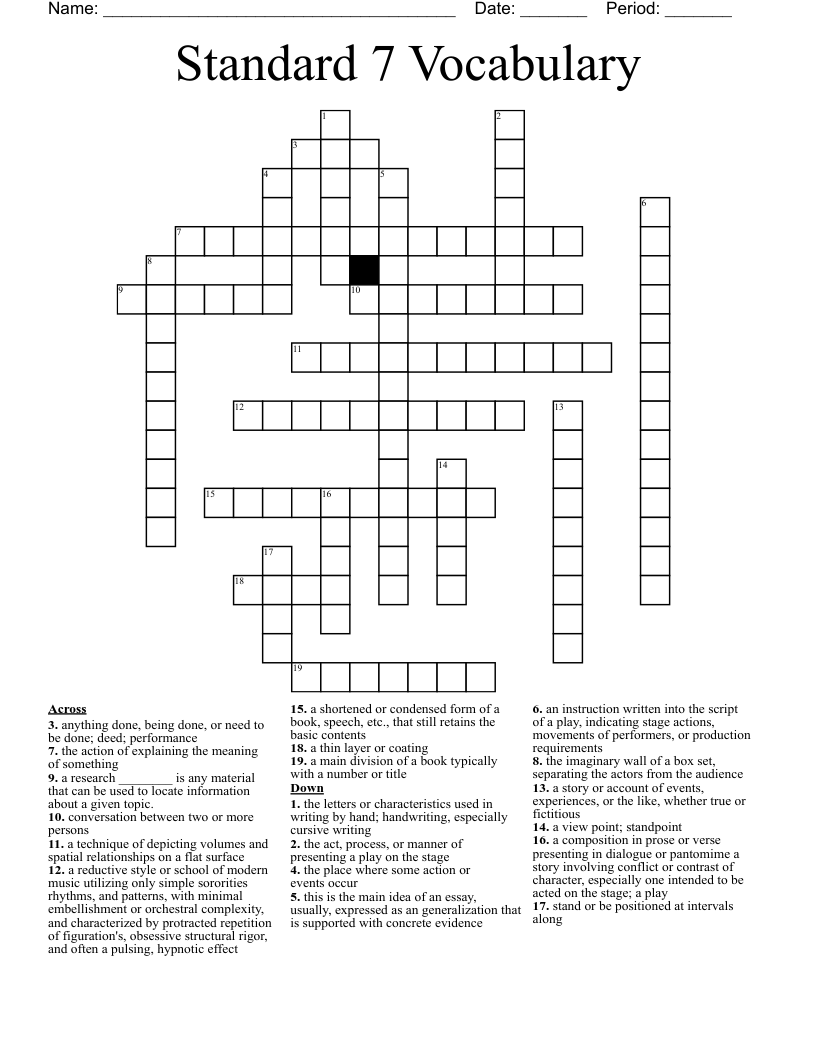 Standard 7 Vocabulary Crossword - WordMint