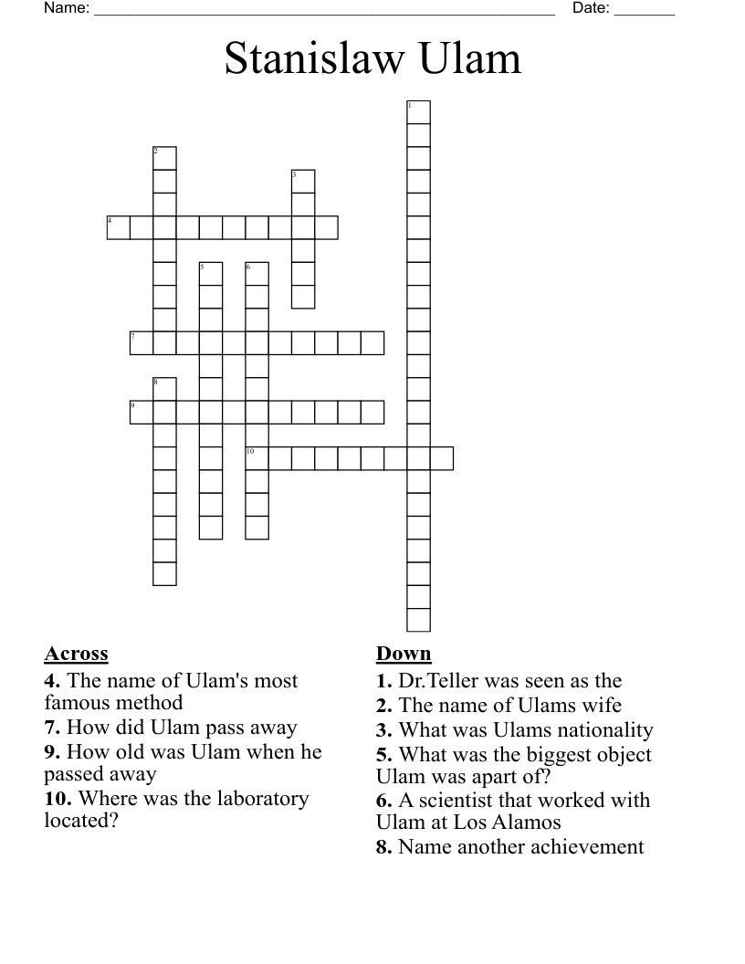 Stanislaw Ulam Crossword - WordMint