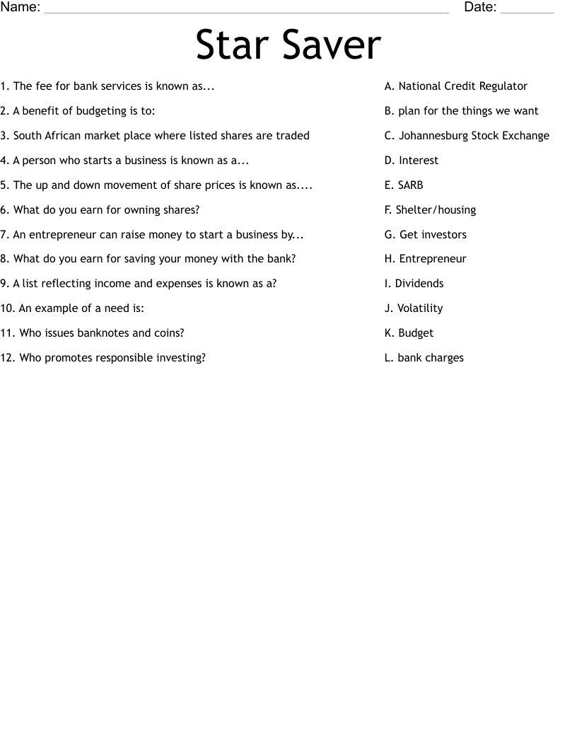 Star Saver Worksheet - WordMint