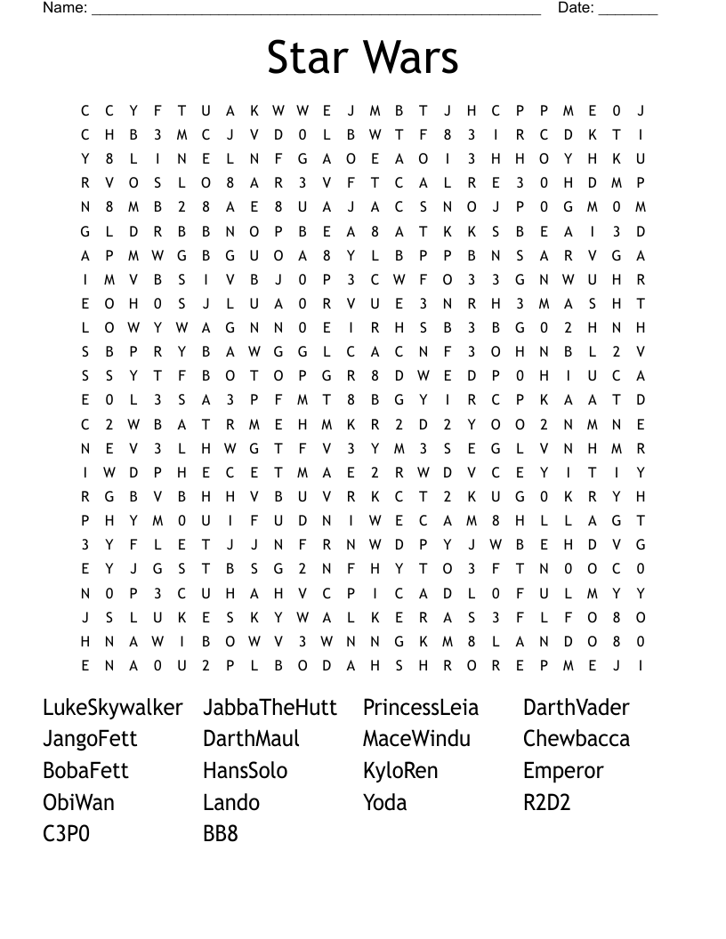 Star Wars Word Search - WordMint