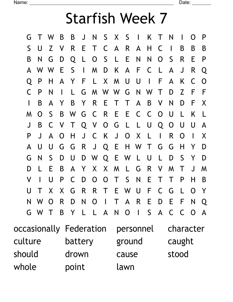 Starfish Week 7 Word Search - WordMint