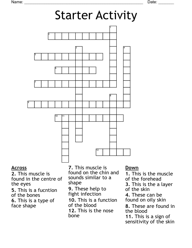 Starter Activity Crossword - WordMint