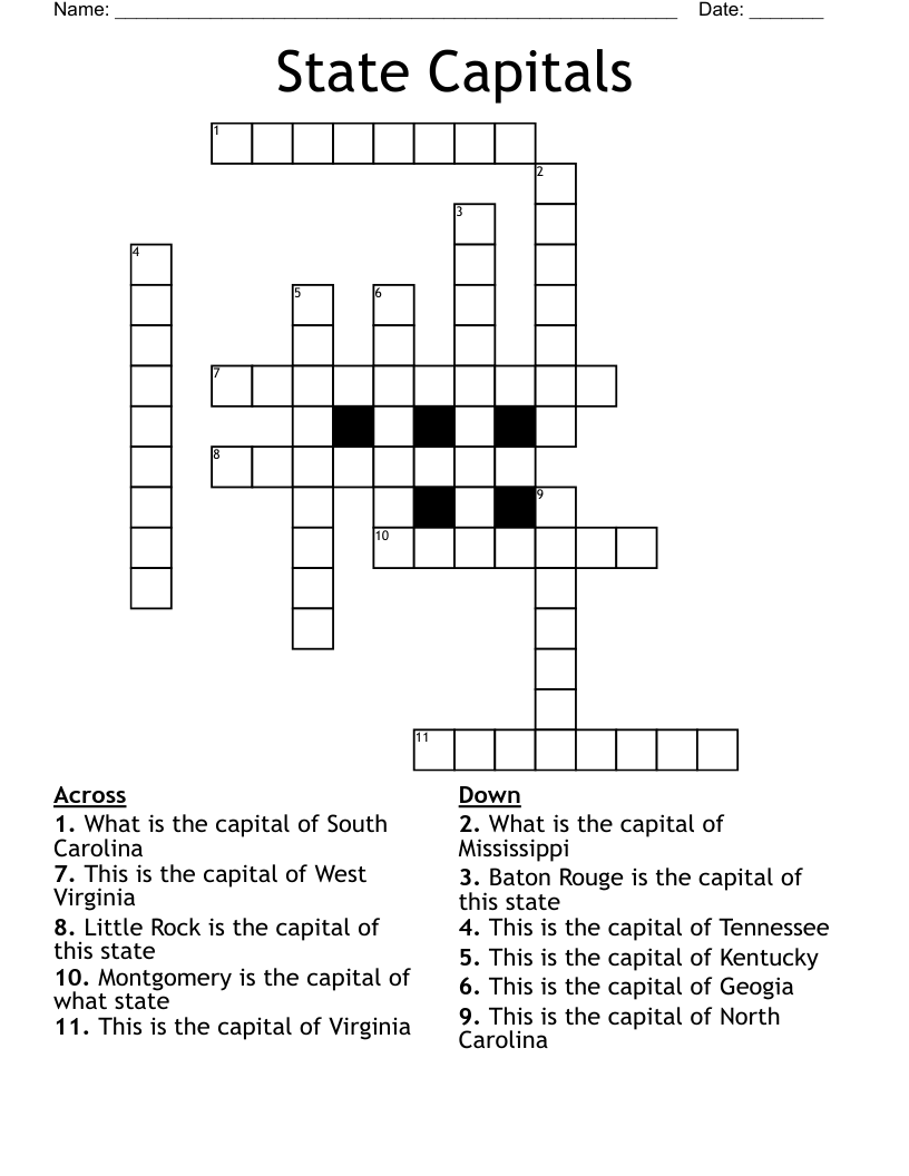 State Capitals Crossword WordMint