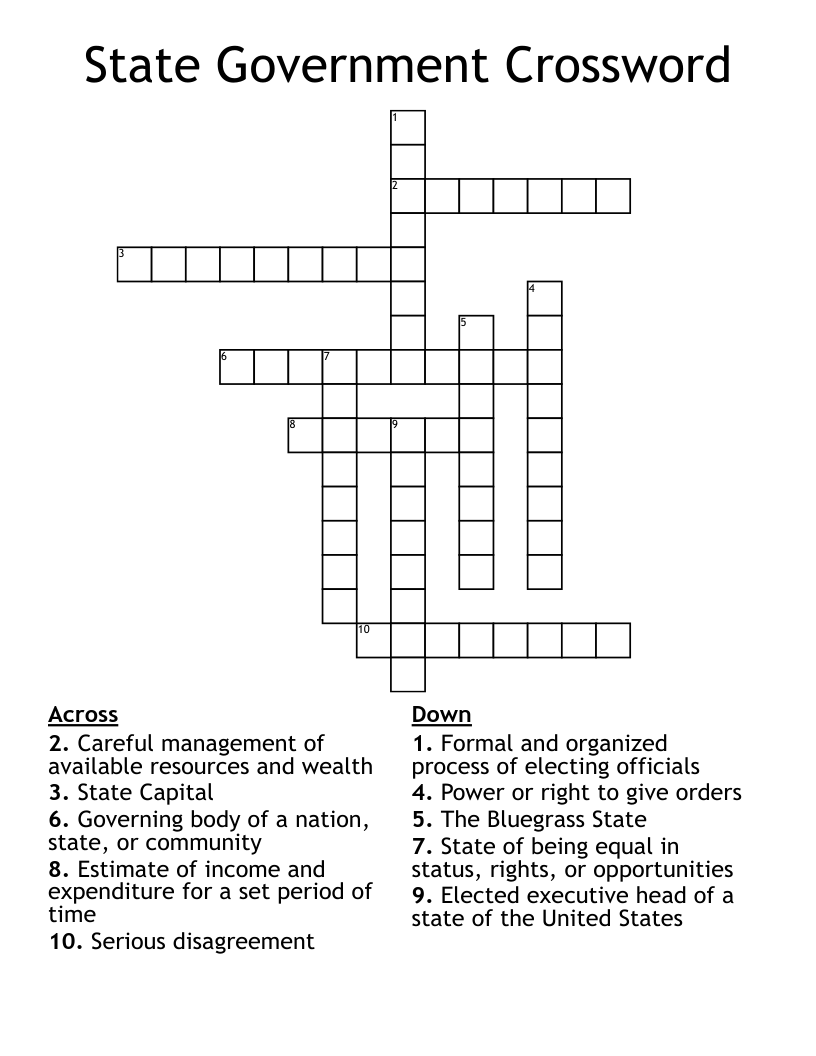 State Government Crossword - WordMint