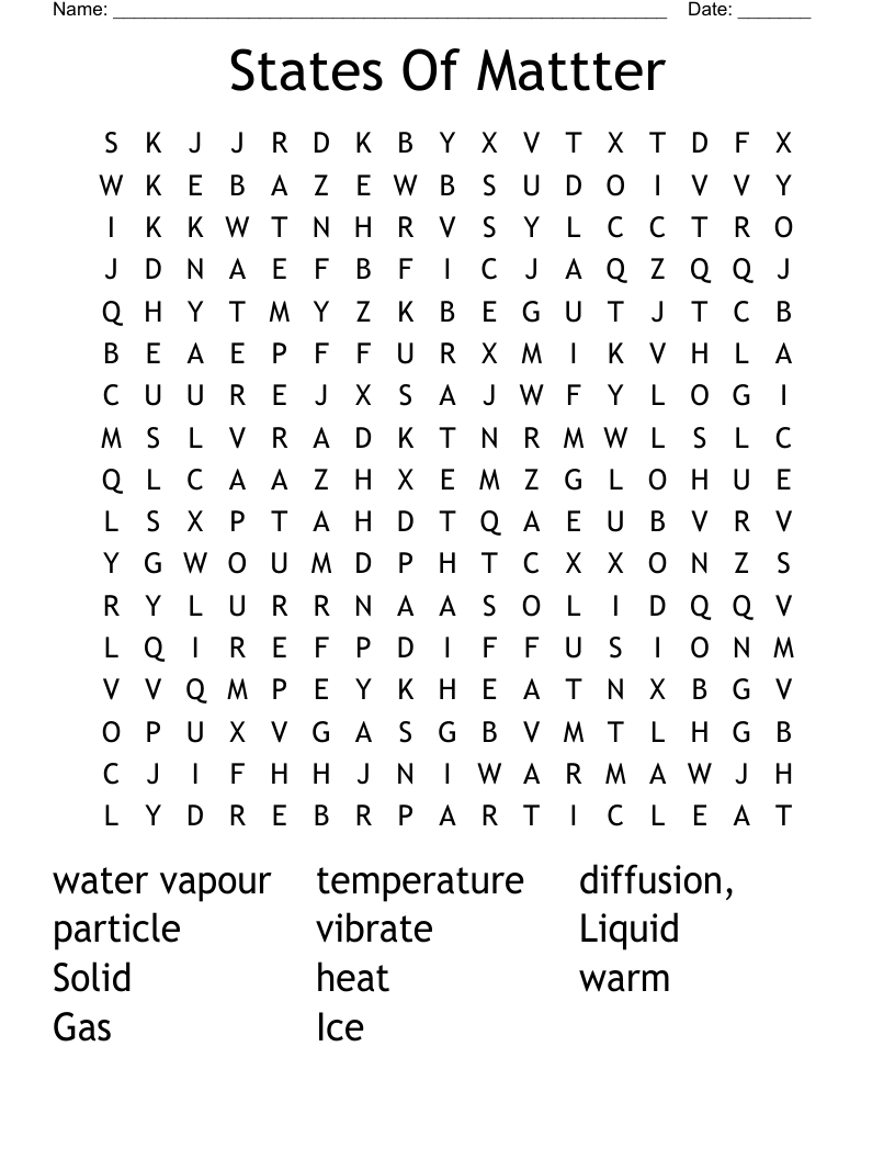 States Of Mattter Word Search - WordMint