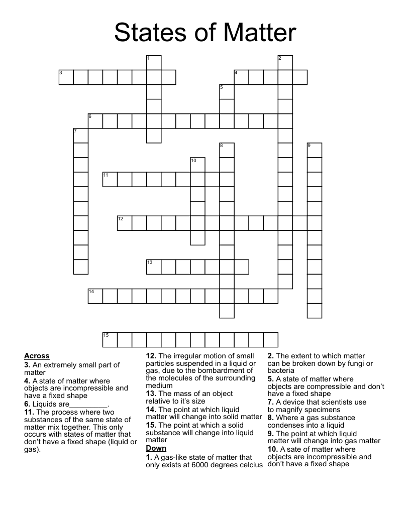 States of Matter Crossword - WordMint