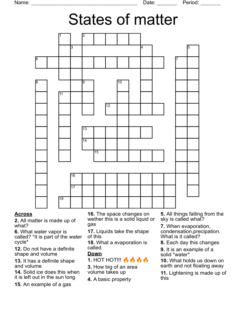 States of matter Crossword - WordMint
