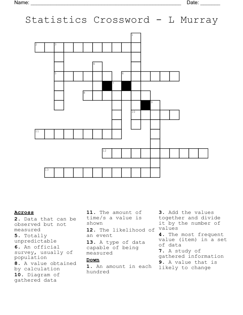 Statistics Crossword L Murray WordMint