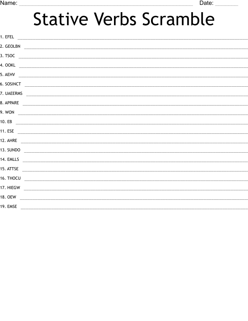 Stative Verbs Scramble - WordMint