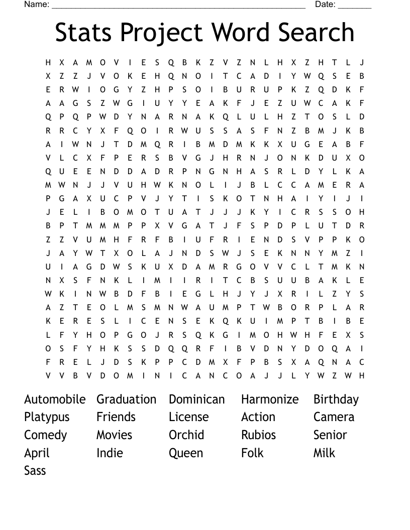 Stats Project Word Search - WordMint