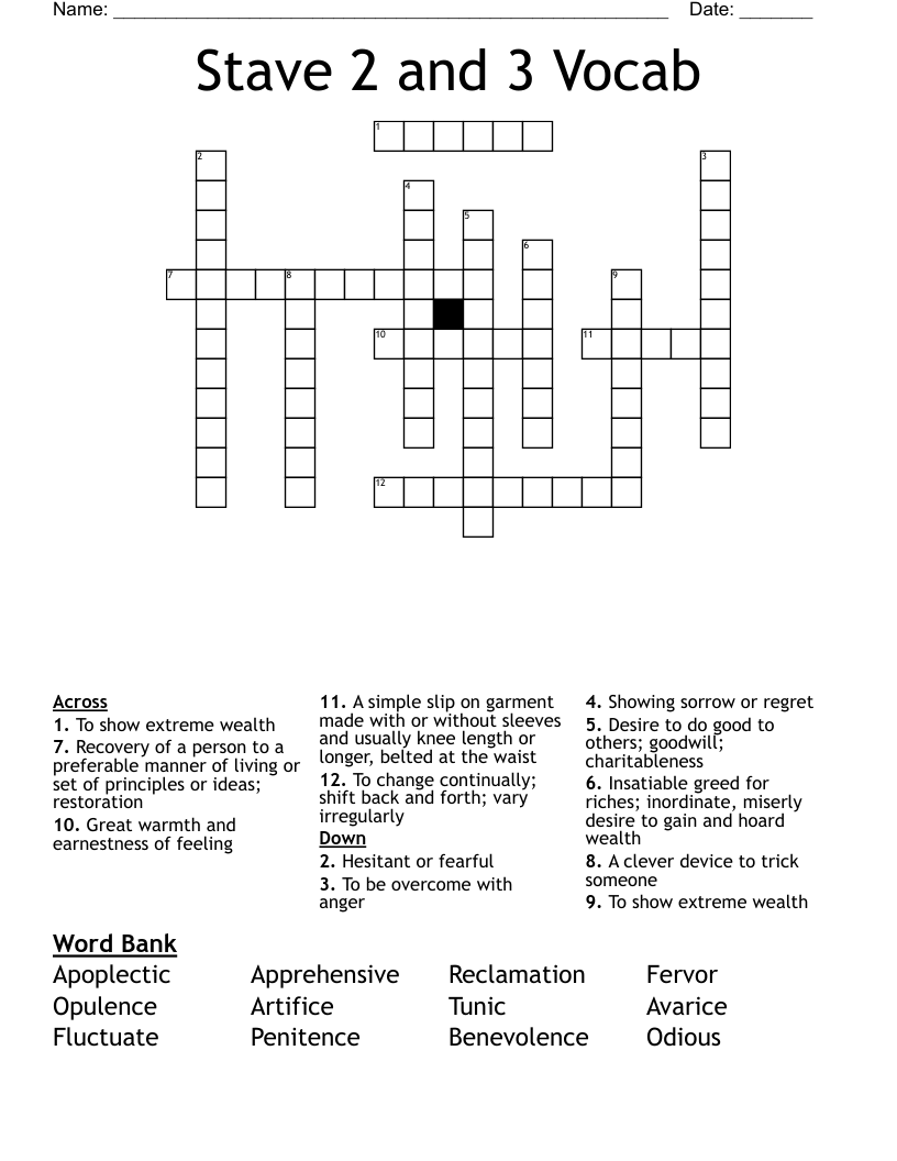 Stave 2 And 3 Vocab Crossword WordMint