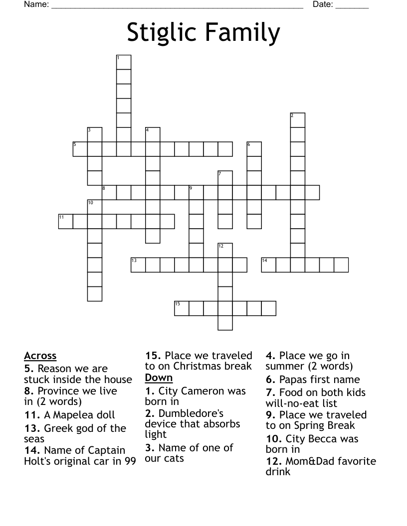 Stiglic Family Crossword - WordMint