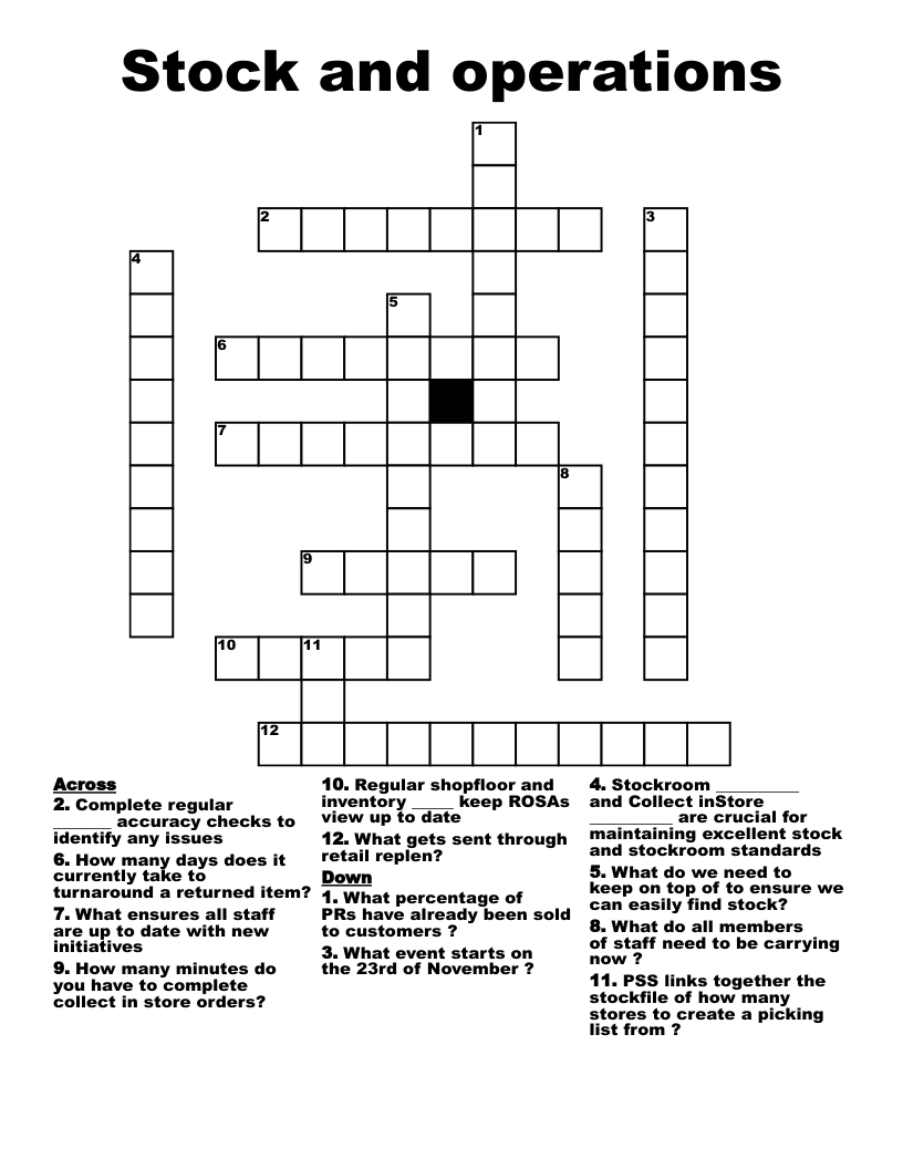 Stock and operations Crossword - WordMint